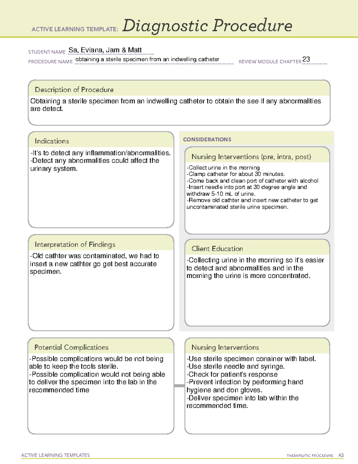 Therapeutic Procedure Guide: Obtaining Sterile Specimen - Studocu