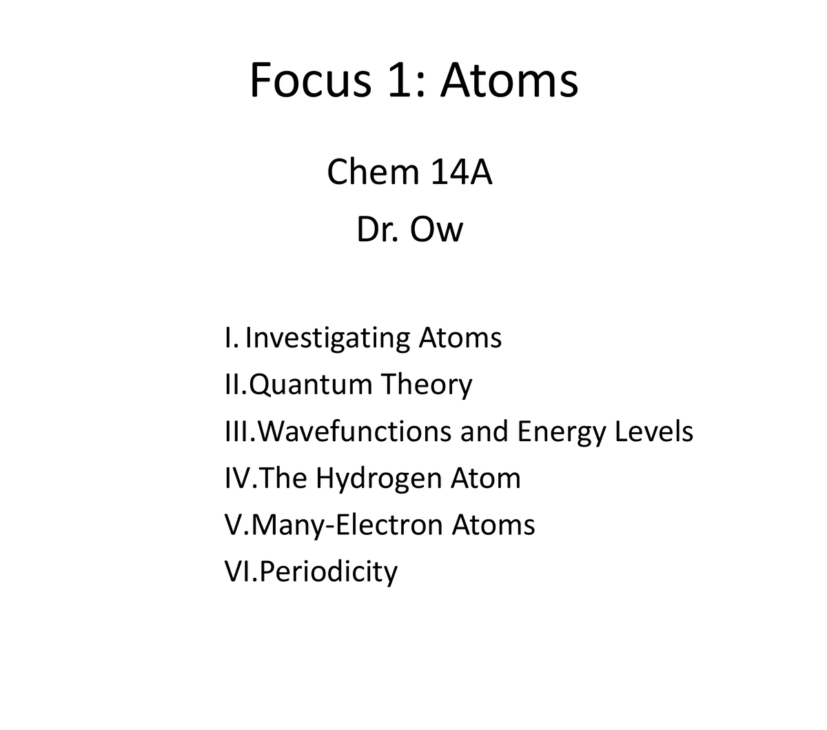 Chem 14A: Lecture Notes on Atoms, Quantum Theory & Energy Levels - Studocu