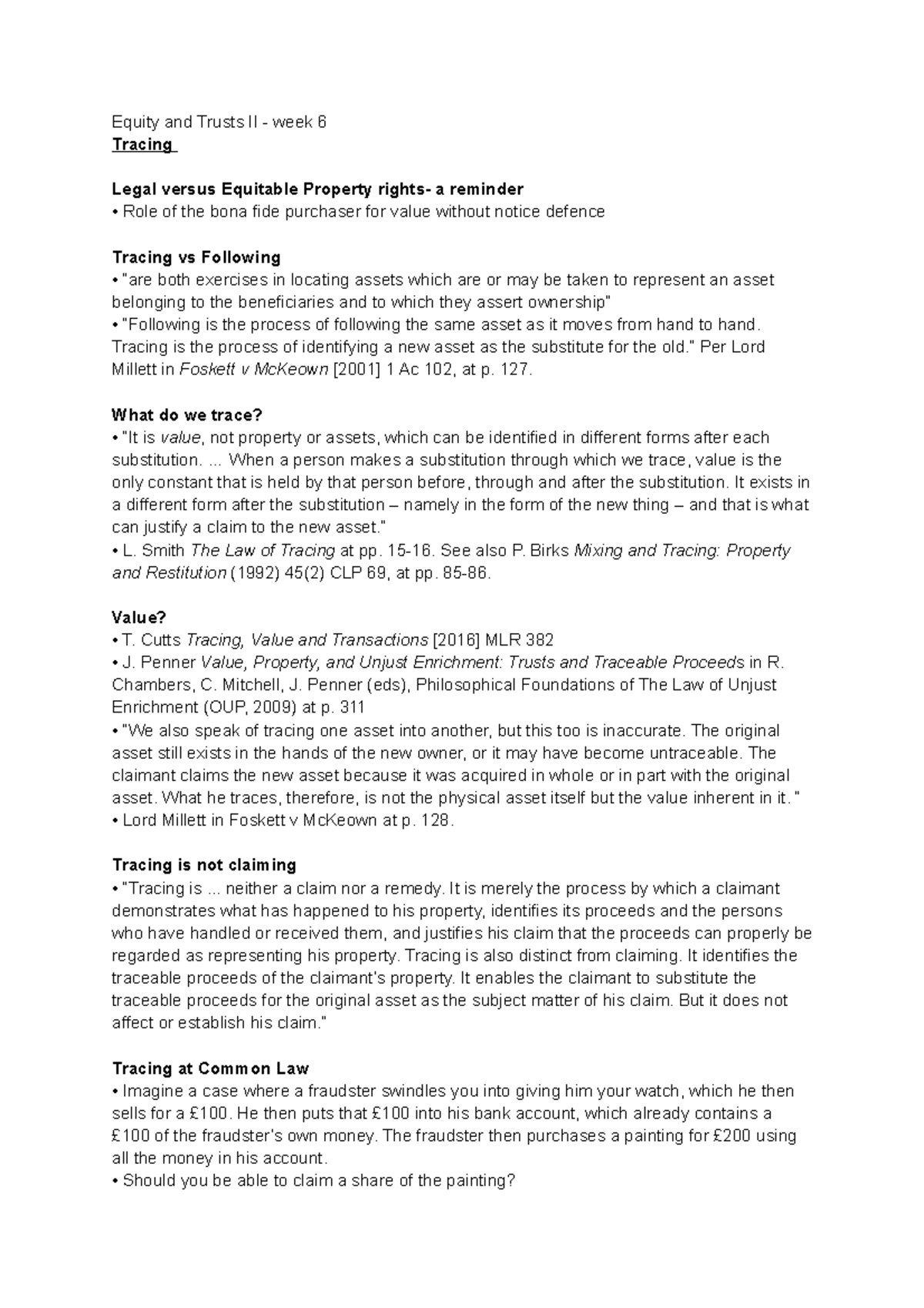 Equity and Trusts II - week 6 Tracing - Equity and Trusts II - week 6 ...
