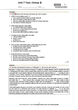 New Password B1+ UT 7A - angielski - Unit 7 Test | Group A Name ...