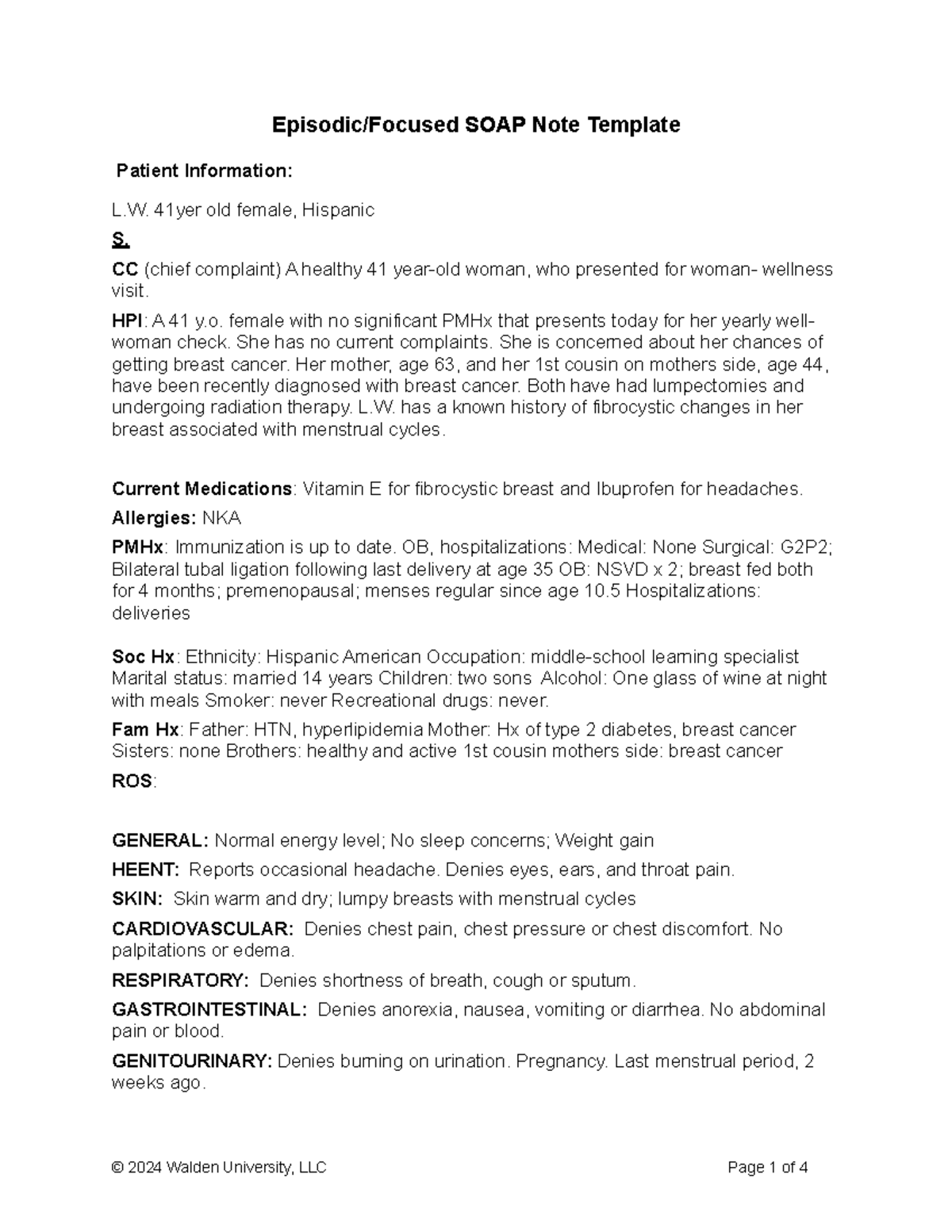 NURS 6512 Week 9 Focused SOAP Note: Patient L. 41-Year-Old Female - Studocu