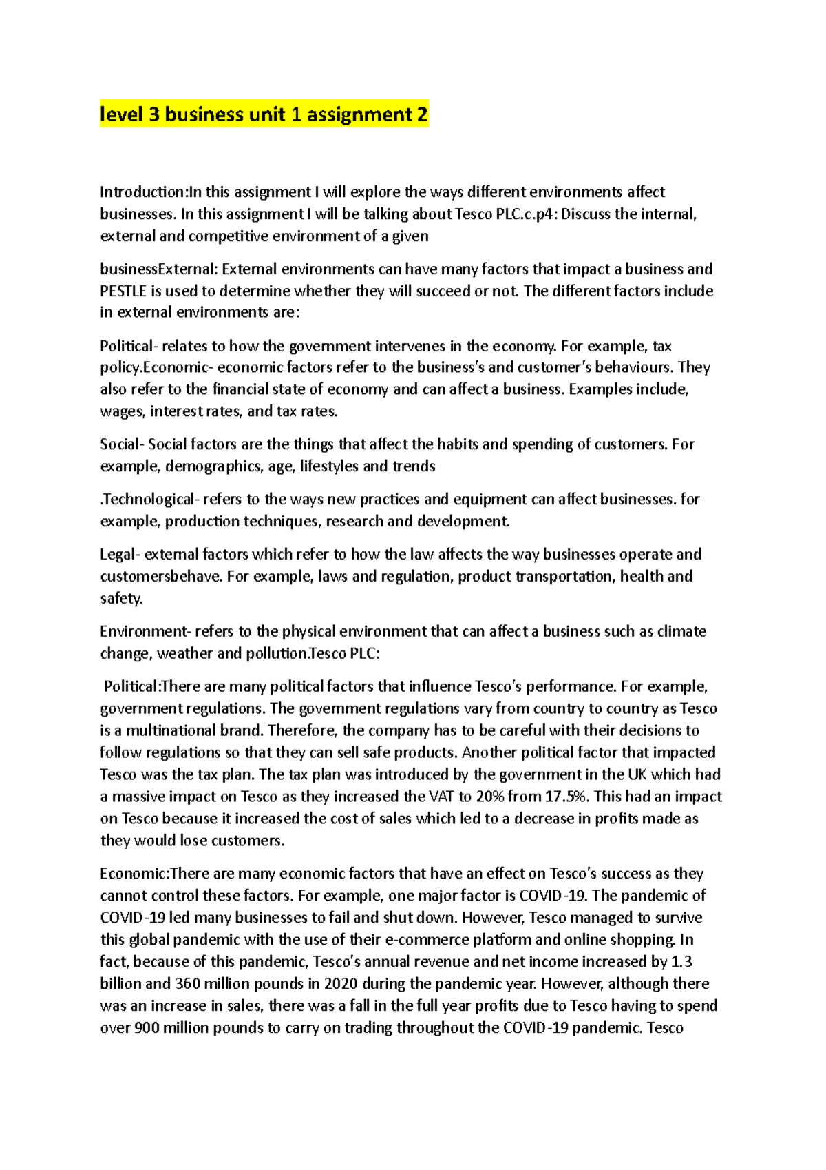 Level 3 business unit 1 assignment 2 - level 3 business unit 1 ...