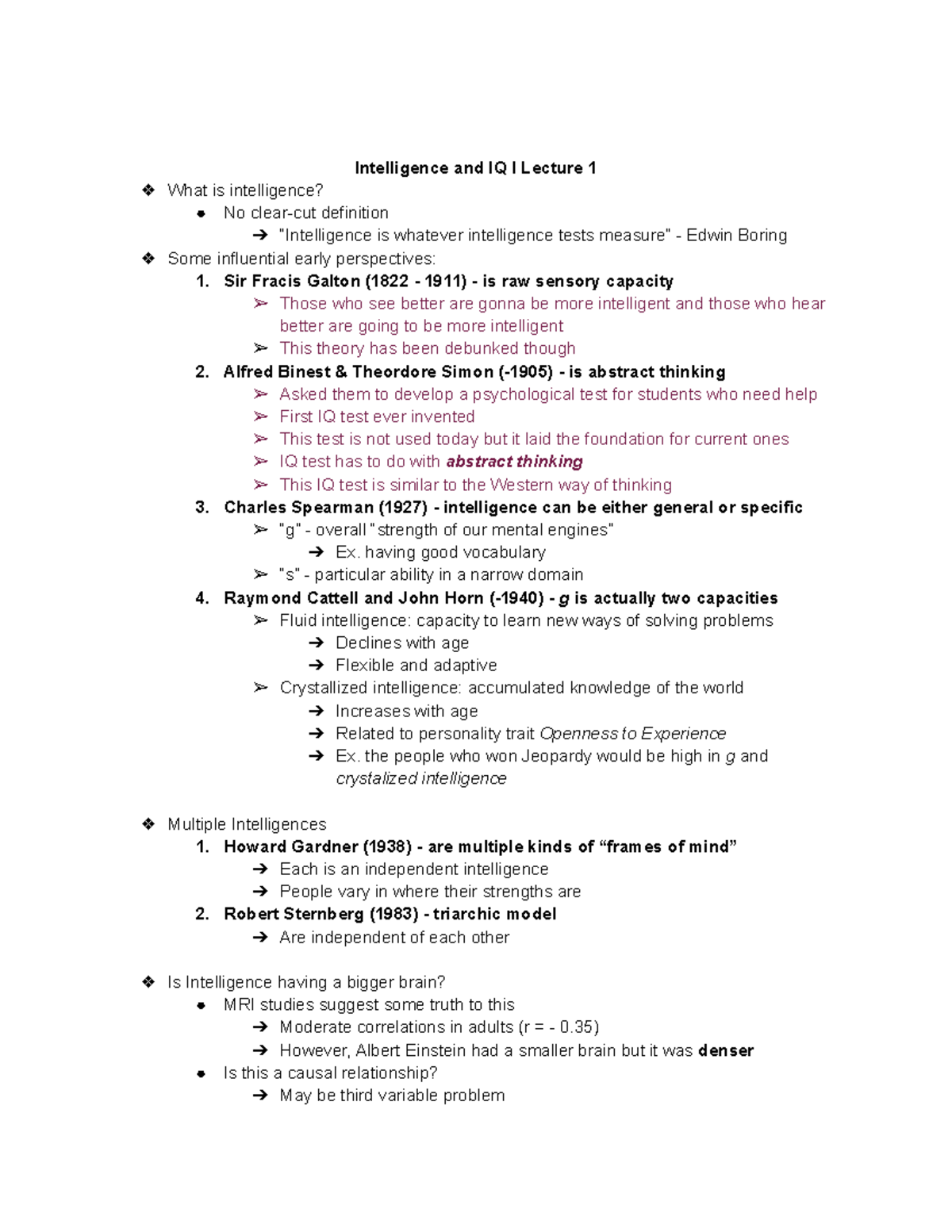 PSY 202 Lecture Notes: Understanding Intelligence and IQ - Studocu