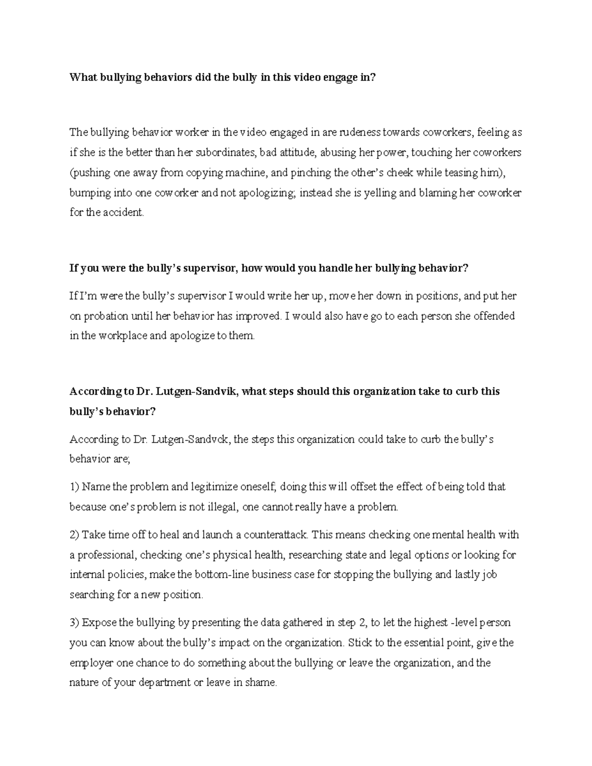 Bullying Behaviors in the Workplace: Analysis & Solutions - Studocu