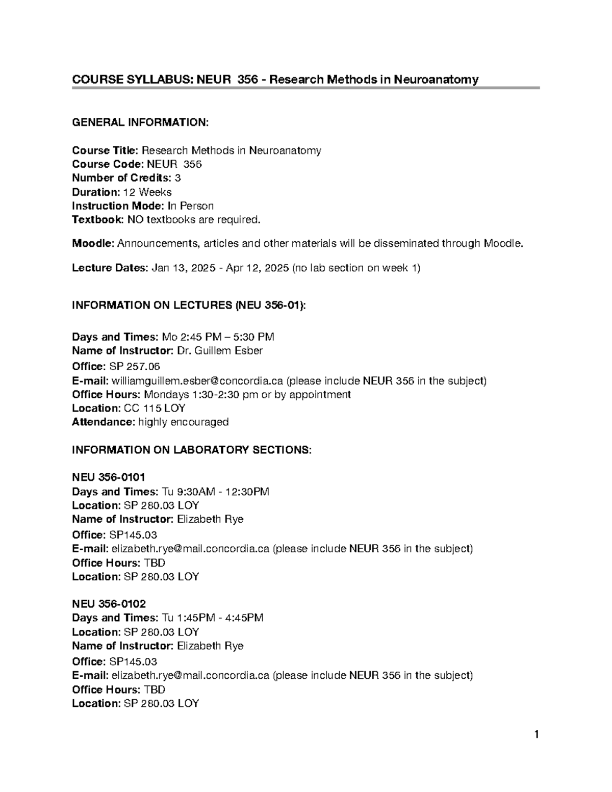 NEUR 356 Syllabus: Research Methods in Neuroanatomy Overview - Studocu