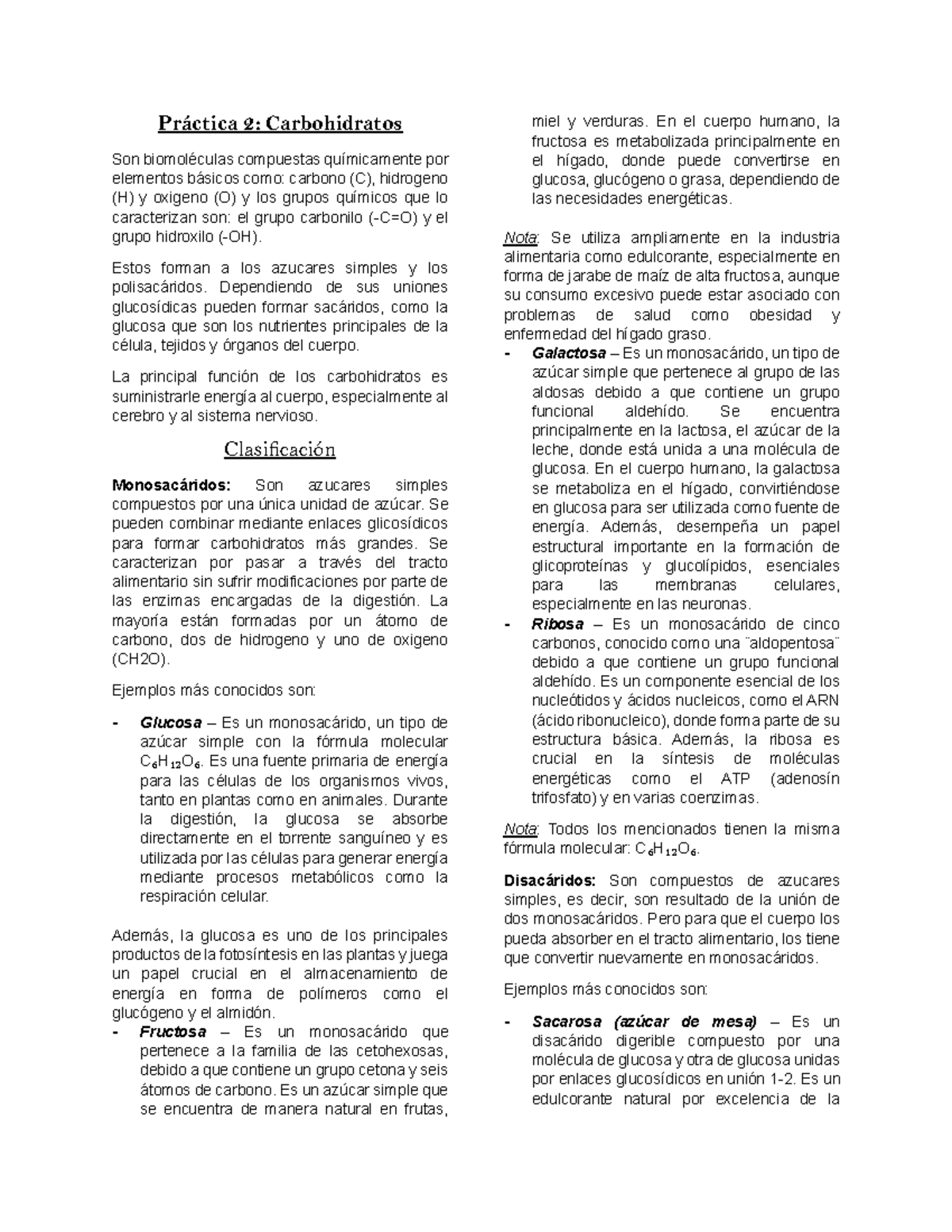 Práctica 2: Carbohidratos - Estructura y Función - Studocu