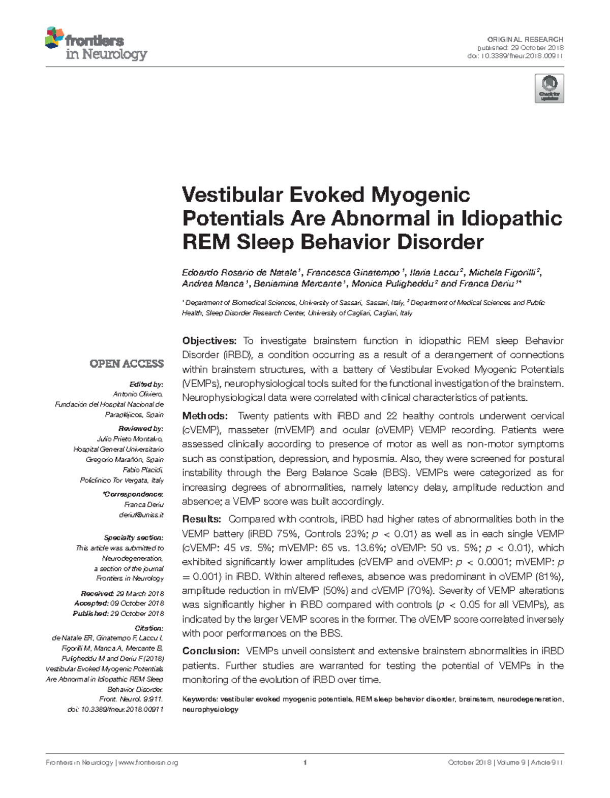 Sleep vemp - VEMP - ORIGINAL RESEARCH published: 29 October 2018 doi ...