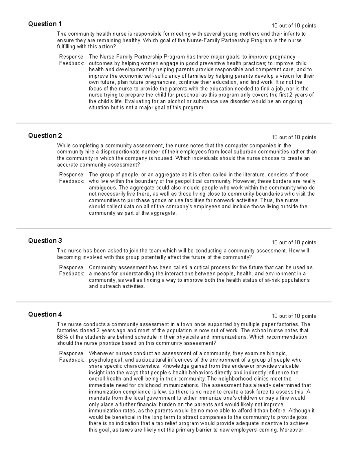 NUR 460 Quiz 1 for community - Question 1 Response Feedback: The ...