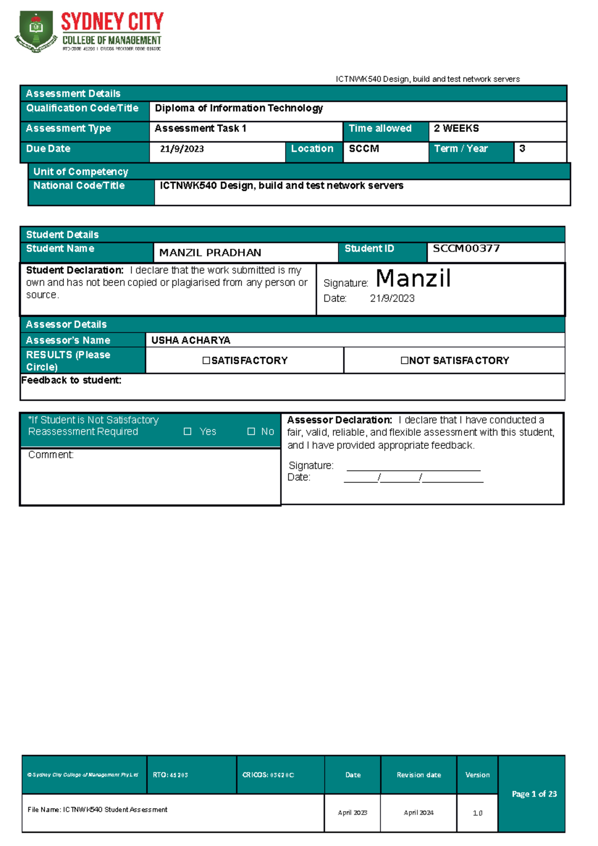 ICTNWK540 Assessment Task 1: Network Server Design & Testing Guide ...