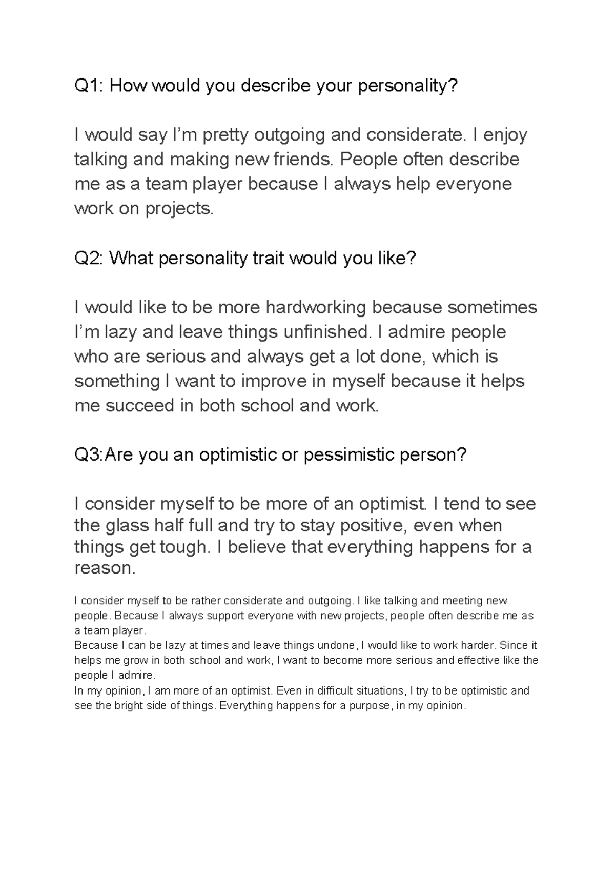 IELTS Video Project: Personality Traits and Self-Reflection - Studocu