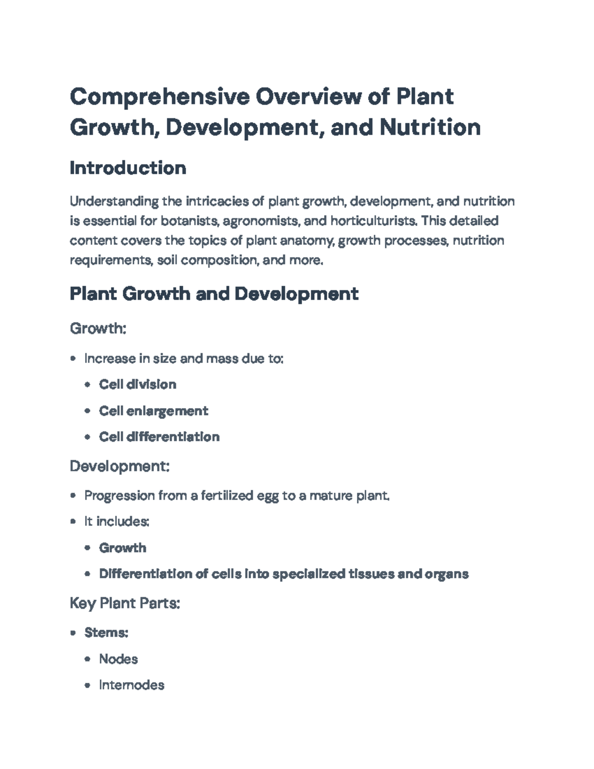 Comprehensive Study on Plant Growth, Development & Nutrition (BIO123 ...