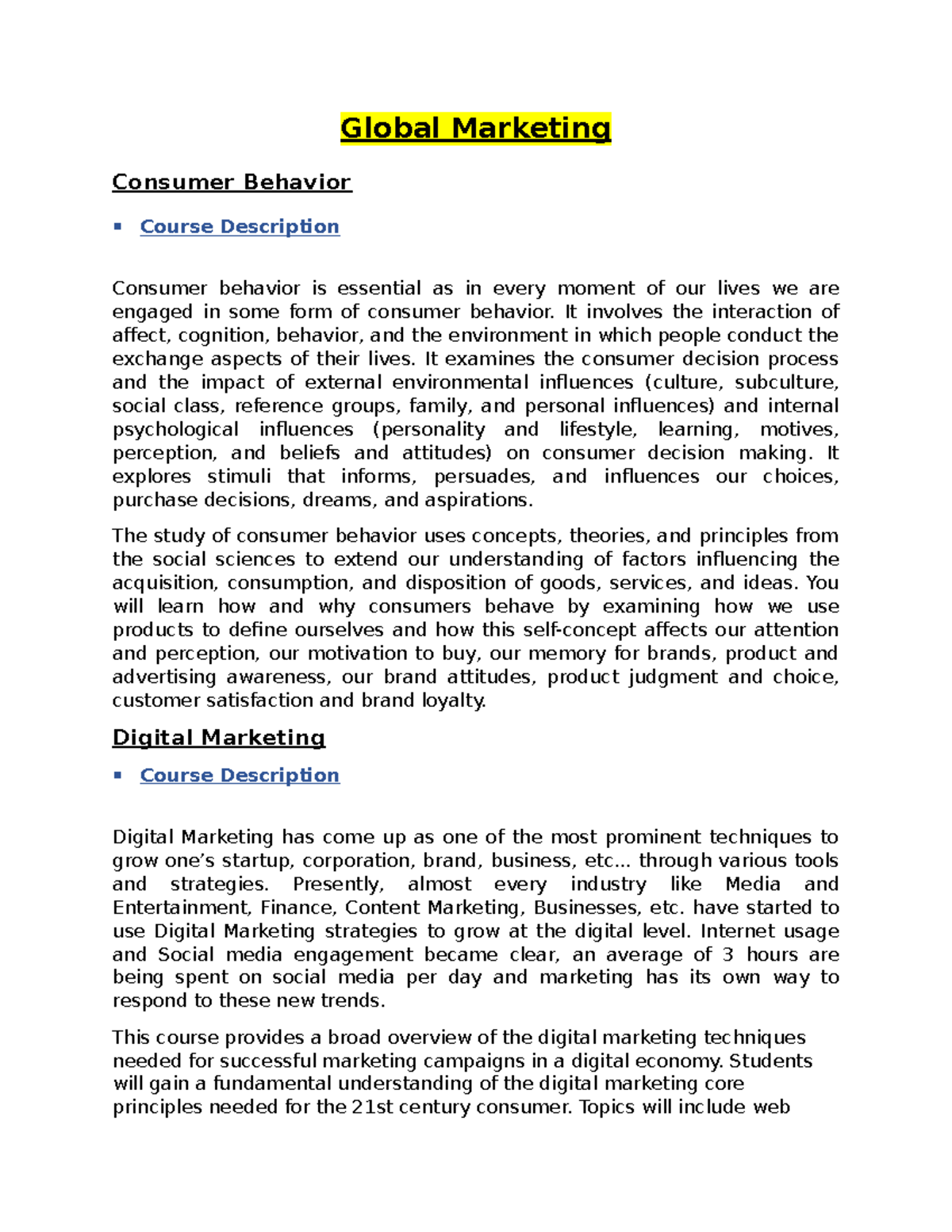 Global Marketing Strategies & Consumer Behavior Insights (MKT 101 ...