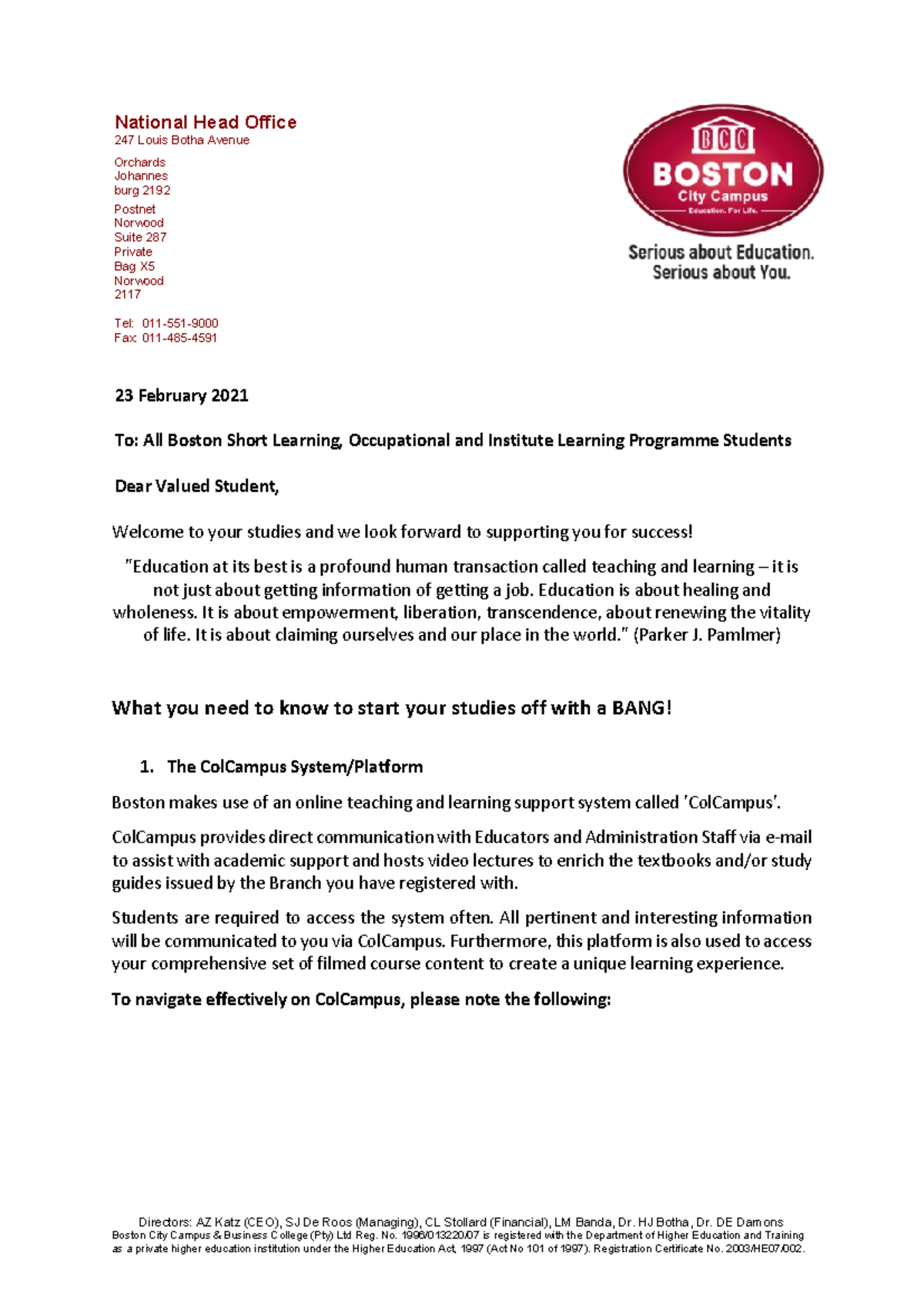 BSLP ILP OLP-Induction Letter(2021)-HB-V - Directors: AZ Katz (CEO), SJ ...
