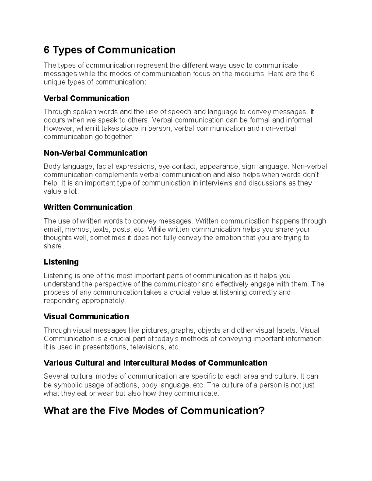 Types and Modes of Communication: A Comprehensive Study Guide - Studocu
