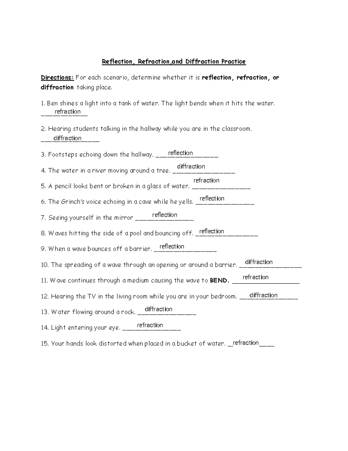 Kami Export - Wayne Stewart - Wayne Stewart - Reflection Refraction Diffraction Practice-1 - Studocu
