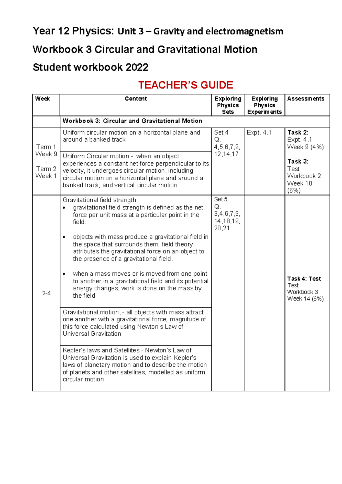 Year 12 Physics: Workbook 3 Answers - Circular & Gravitational Motion ...