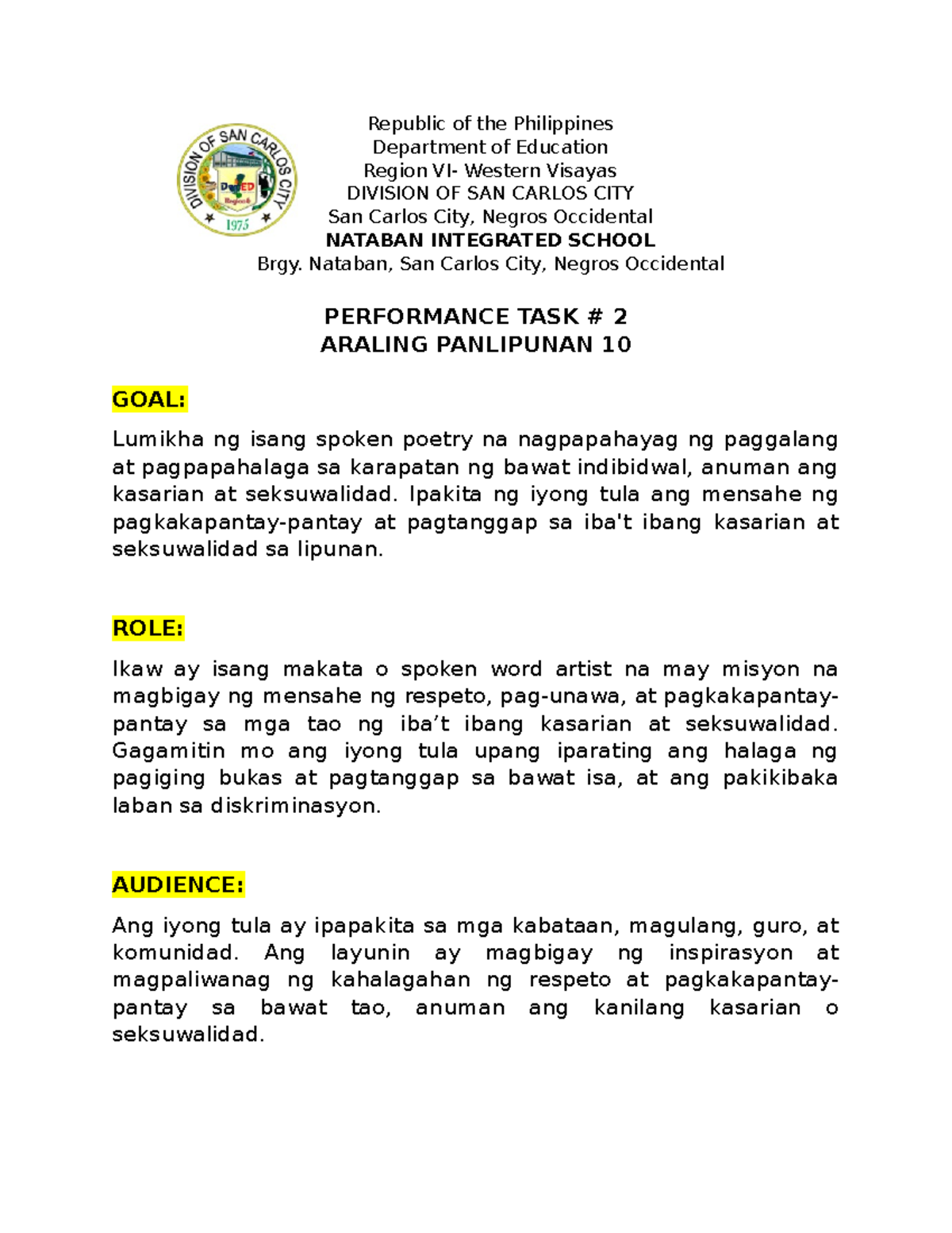 Second Performance TASK AP10 Q3 - Republic of the Philippines ...