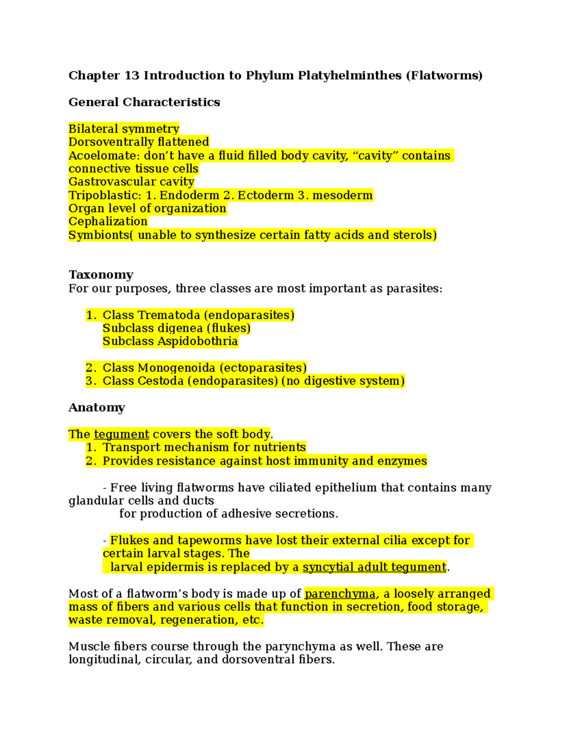 Chapter 13: Overview of Platyhelminthes (Flatworms) Characteristics and ...