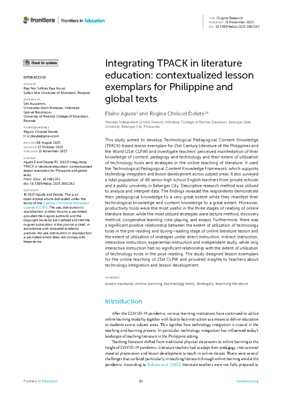 Integrating TPACK in 21st Century Literature Education: Lesson ...