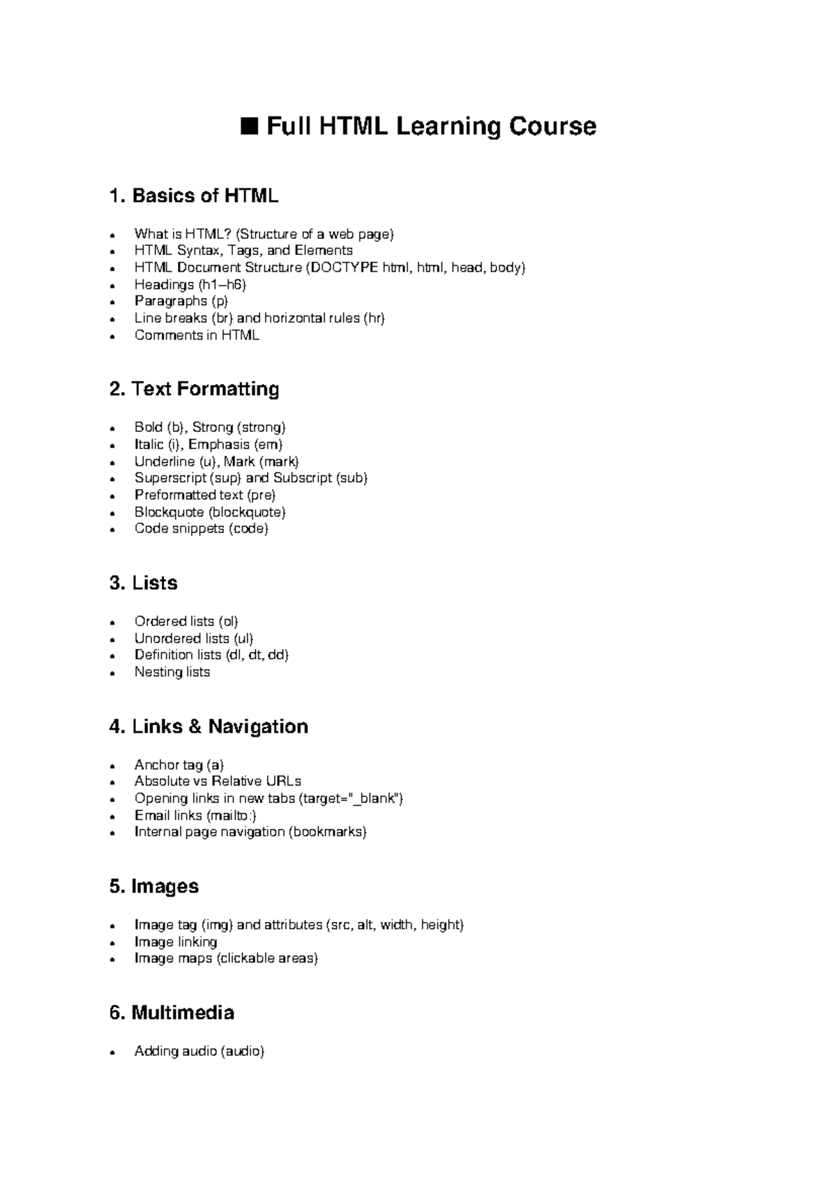 HTML Full Course: Basics to Advanced Concepts - Studocu