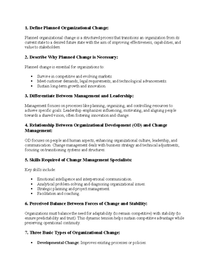 Change Management Task - Change Management A. Based on the ...