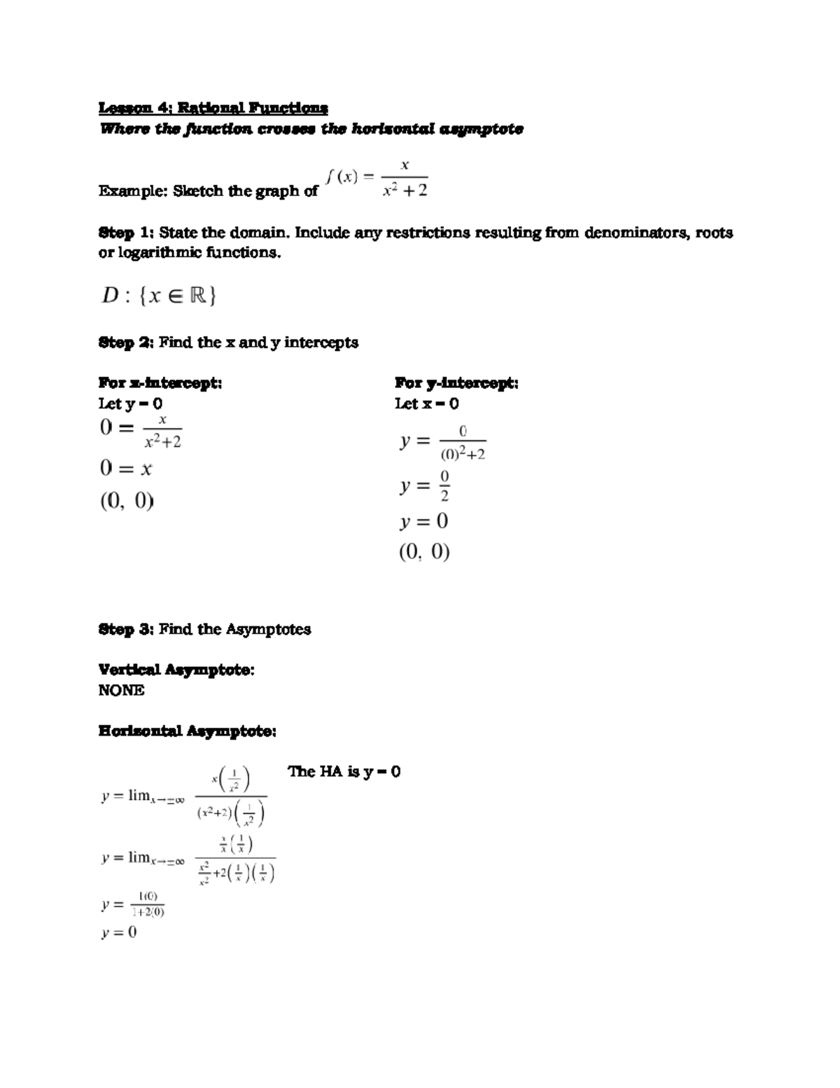 Completed Lesson 4 Rational Functions - Lesson 4: Rational Functions ...
