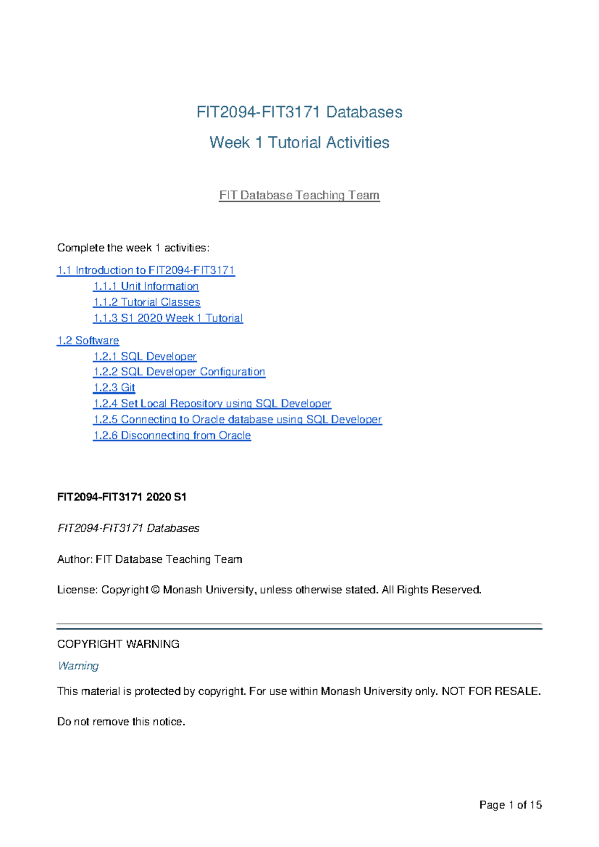 FIT2094-FIT3171 Tutorial 1 - FIT2094-FIT3171 Databases Week 1 Tutorial ...