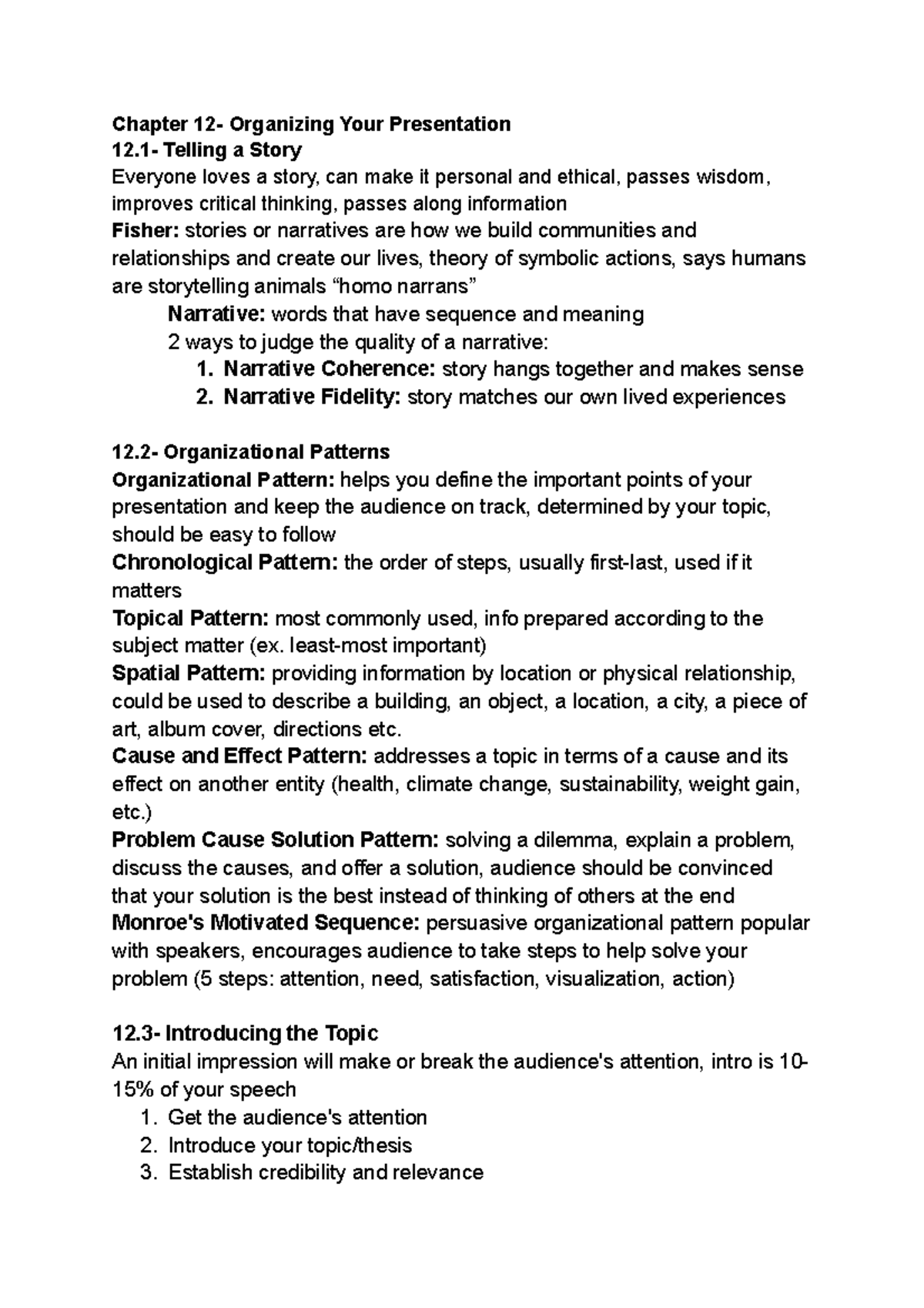 Chapter 12 Comm Notes - Chapter 12- Organizing Your Presentation 12 ...