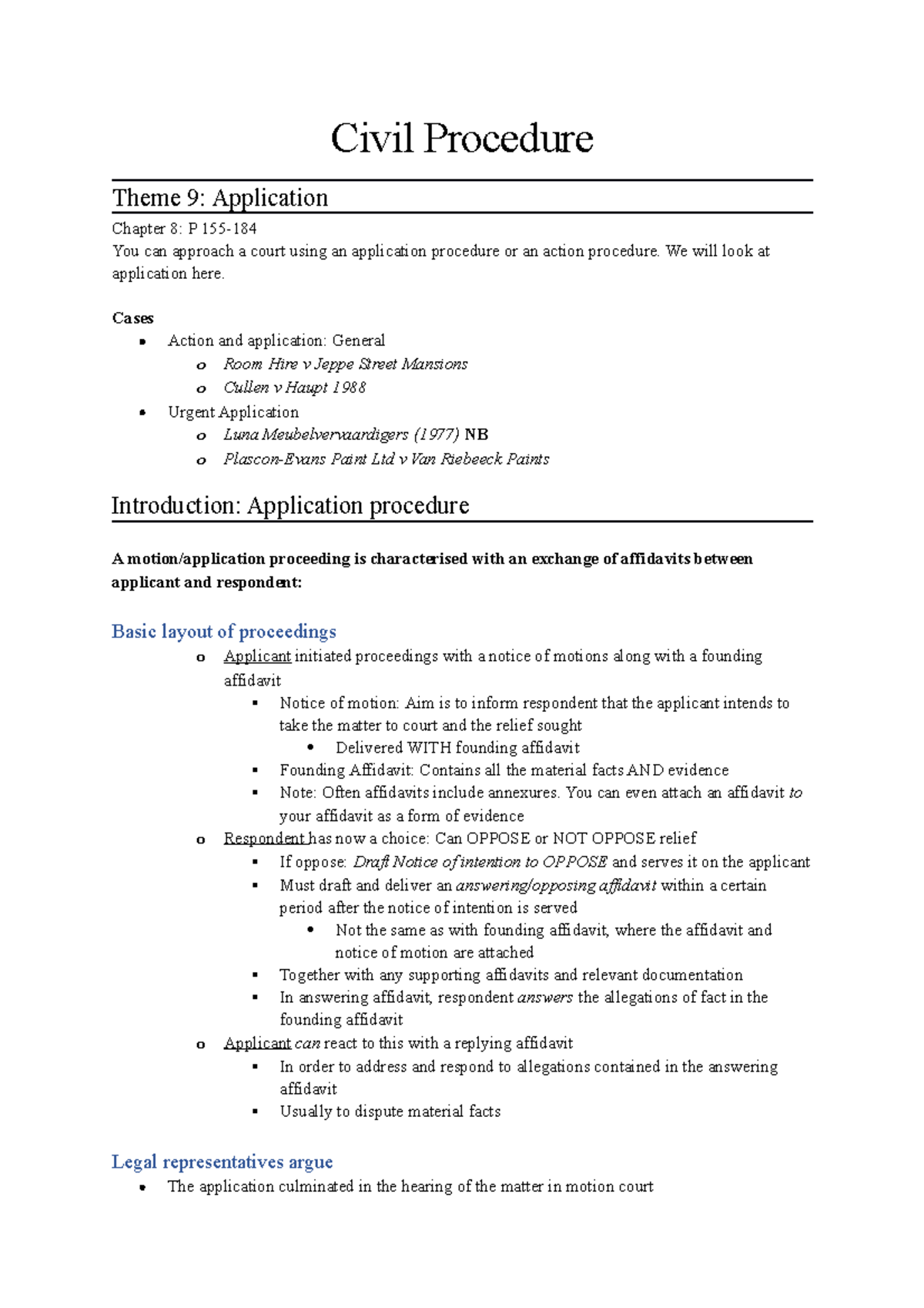 Theme 9: Lecture Notes on Application vs. Action Procedures in Civil ...