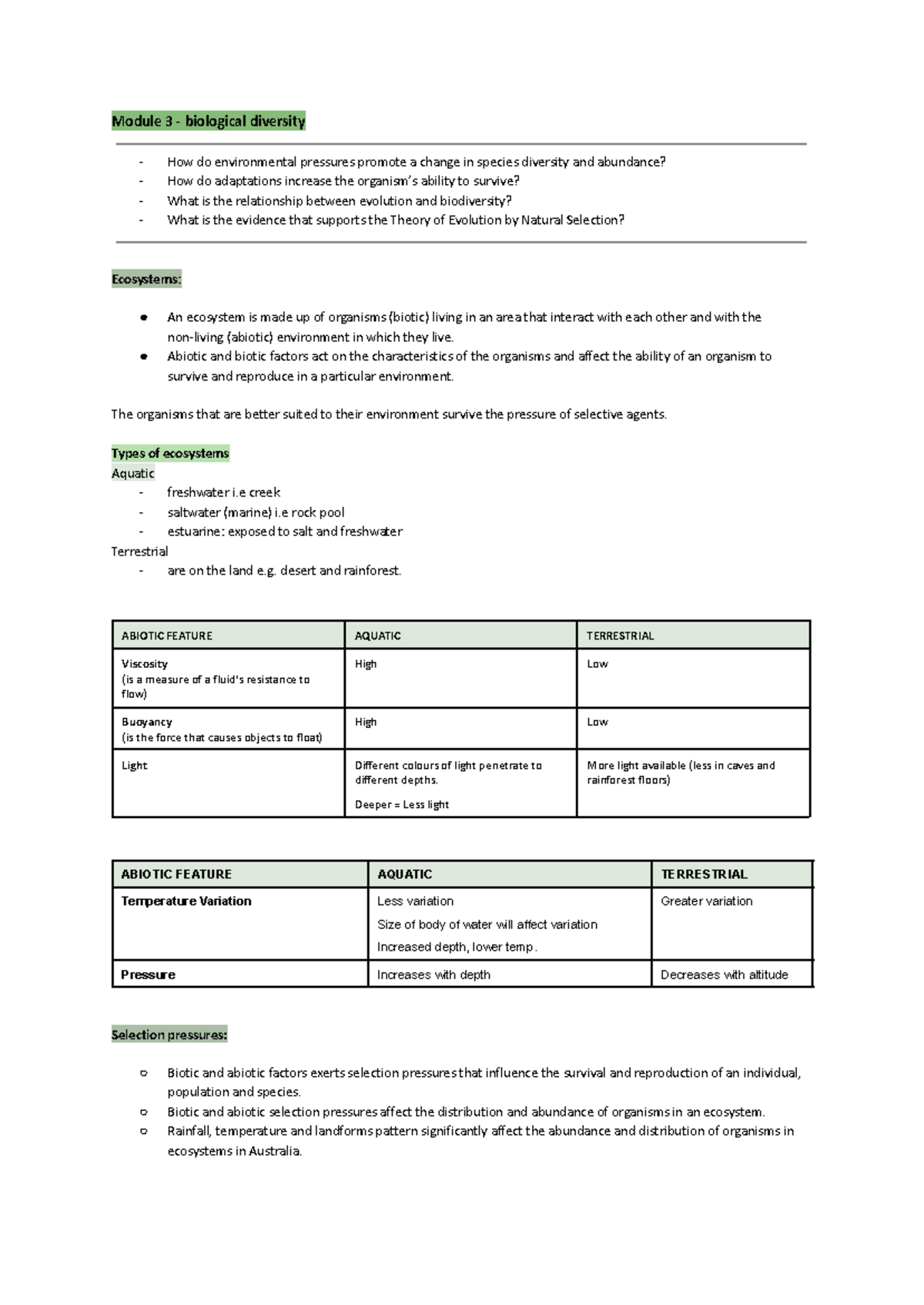 BIO Syllabus Notes: Module 3 - Biodiversity & Evolution Insights - Studocu