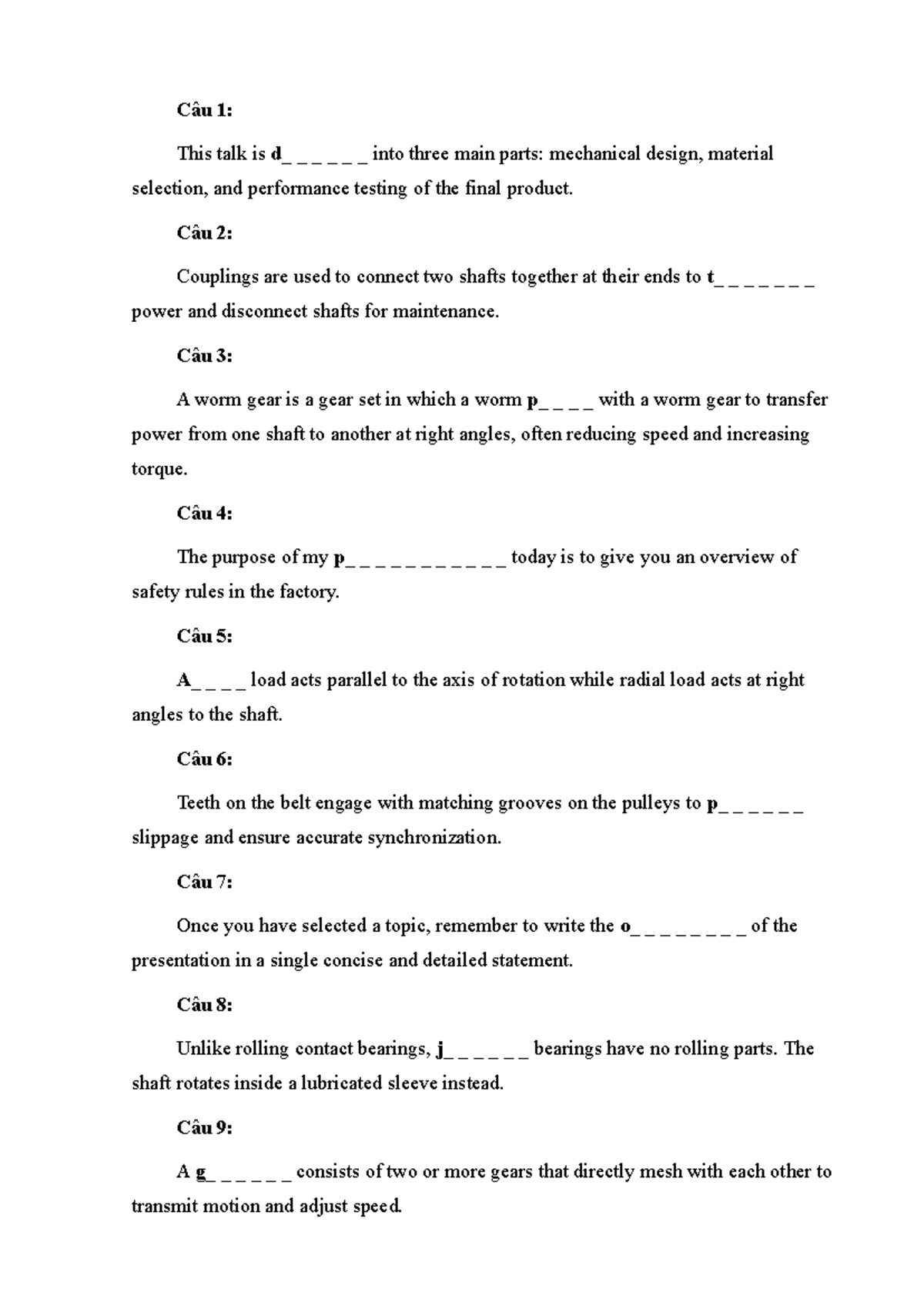 Practice Vocabulary and Grammar for Mechanical Engineering U1-3 - Studocu
