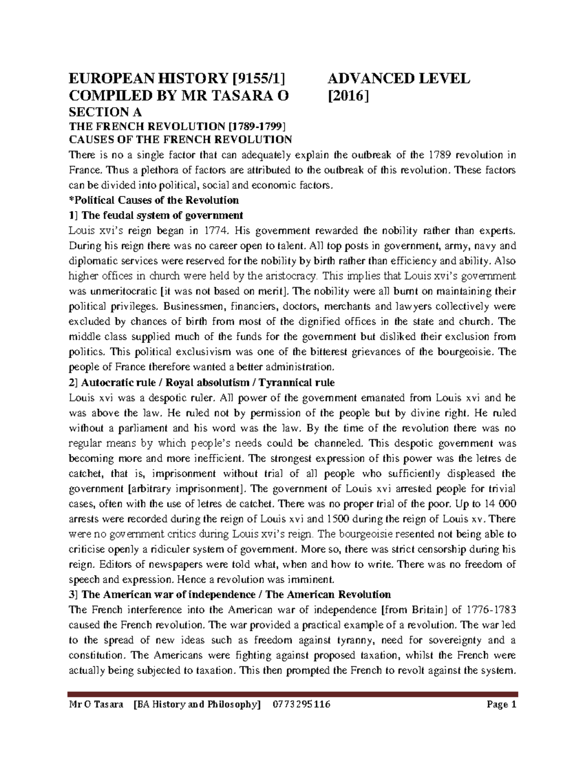 A Level History Notes: Causes of the French Revolution [9155/1] - Studocu