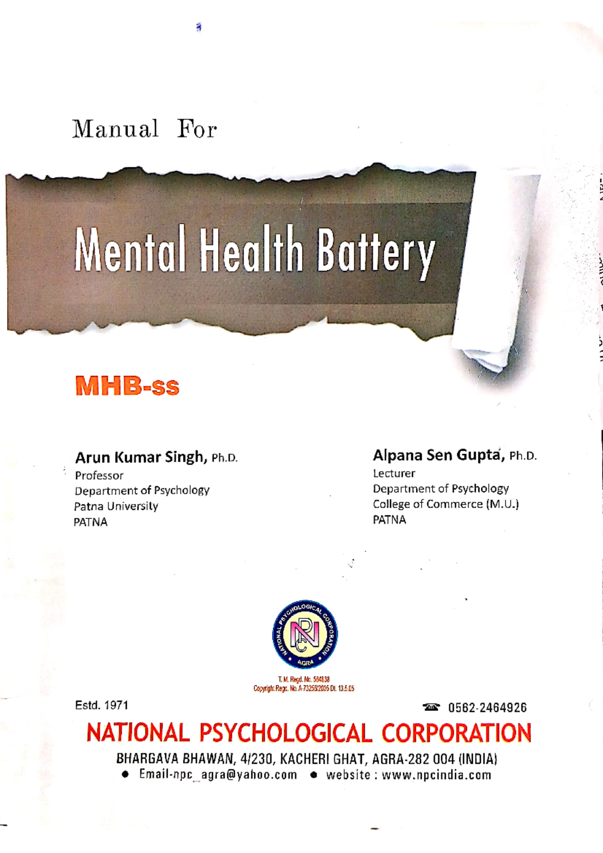 Mental Health Assessment Battery Manual - Studocu