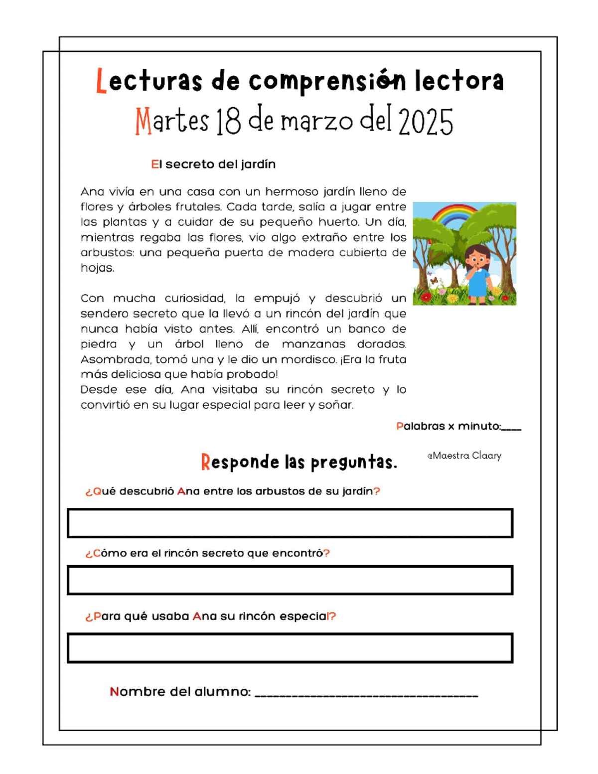 Ejercicios de Comprensión Lectora: Lecturas del 18 al 21 de marzo 2025 ...