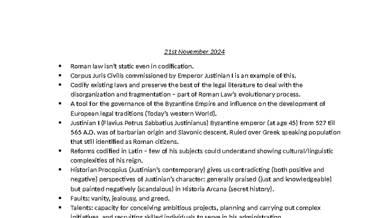 Short Notes on Roman Law (R.L. 101) - Codification & Justinian's ...