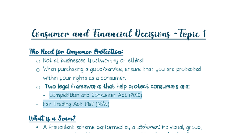 Commerce Notes 2025: Consumer Protection & Financial Decisions - Studocu