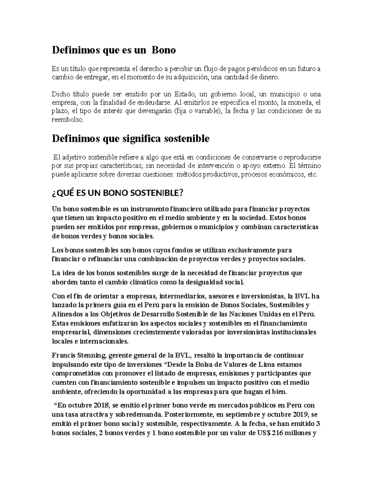 QUÉ ES UN BONO SOSTENIBLE: Definición y Contexto Financiero - Studocu
