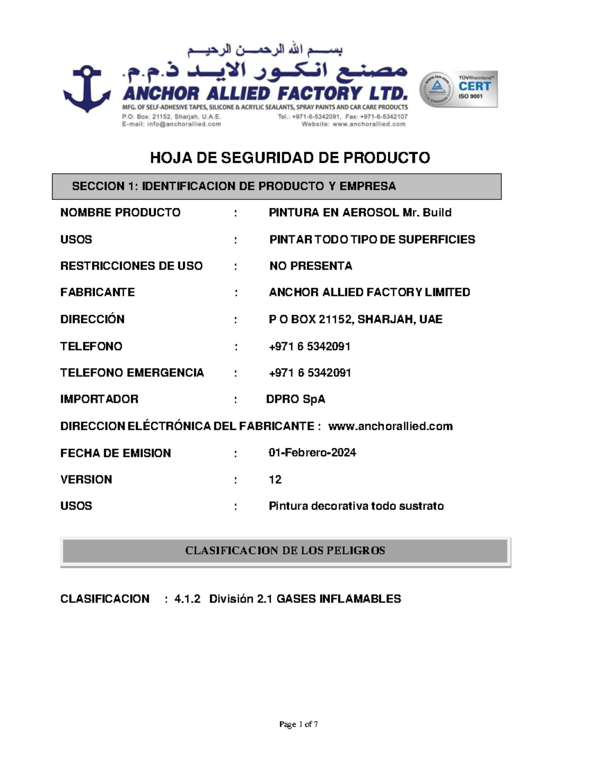 Hoja de Seguridad MSDS Pintura Aerosol Mr. Build - ASMACO - Studocu
