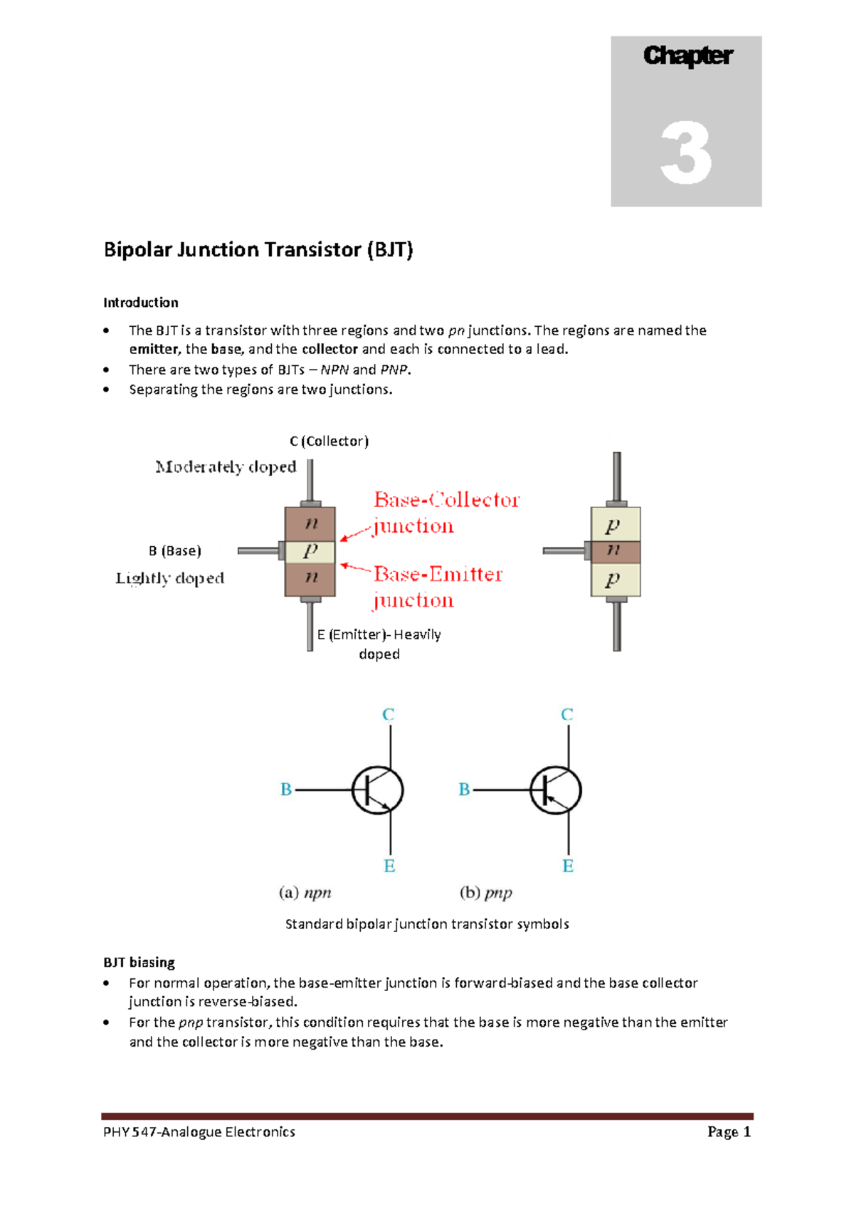 Chapter 3 - Bipolar Junction Transistor (BJT) - PHY 547 Notes - Studocu