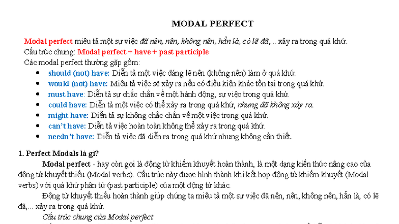 Modal Perfect: Cấu Trúc và Cách Sử Dụng - Studocu