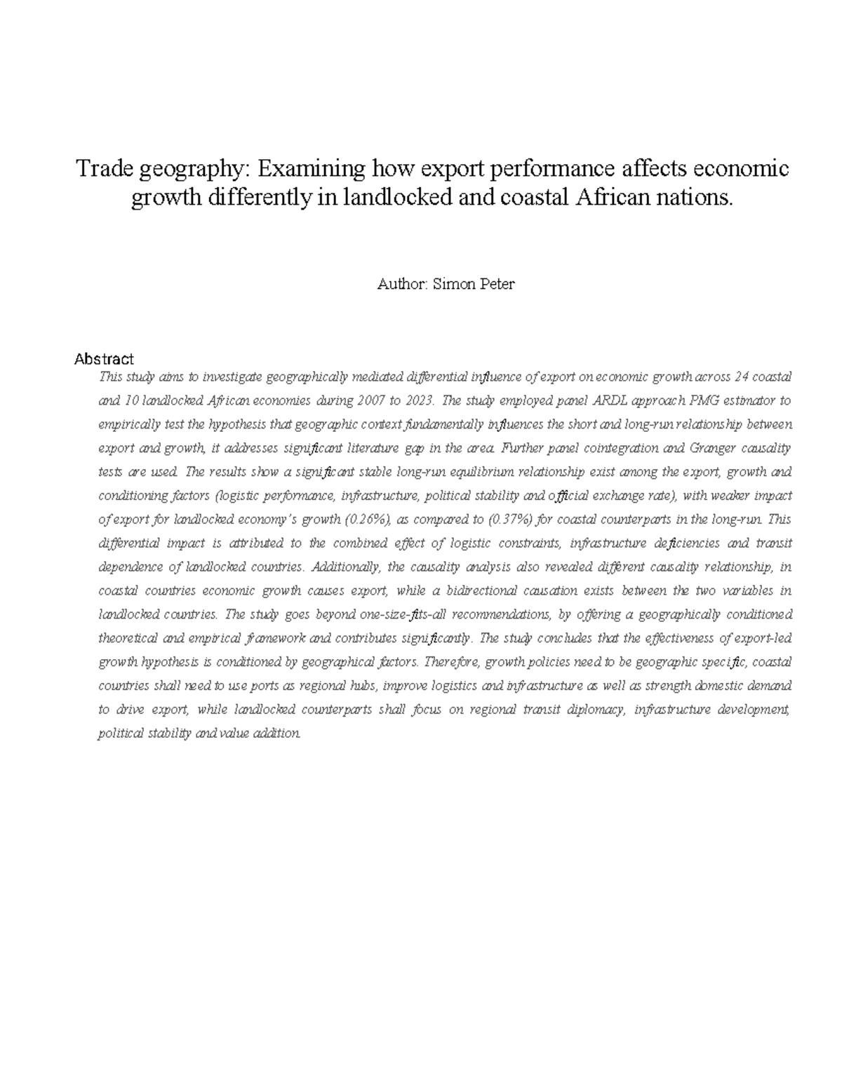 Trade Geography: Export Performance and Economic Growth in African ...