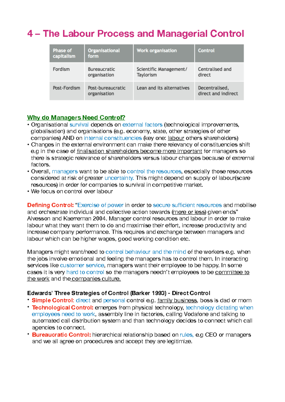 4 - Labour Process & Managerial Control: Strategies & Technologies ...