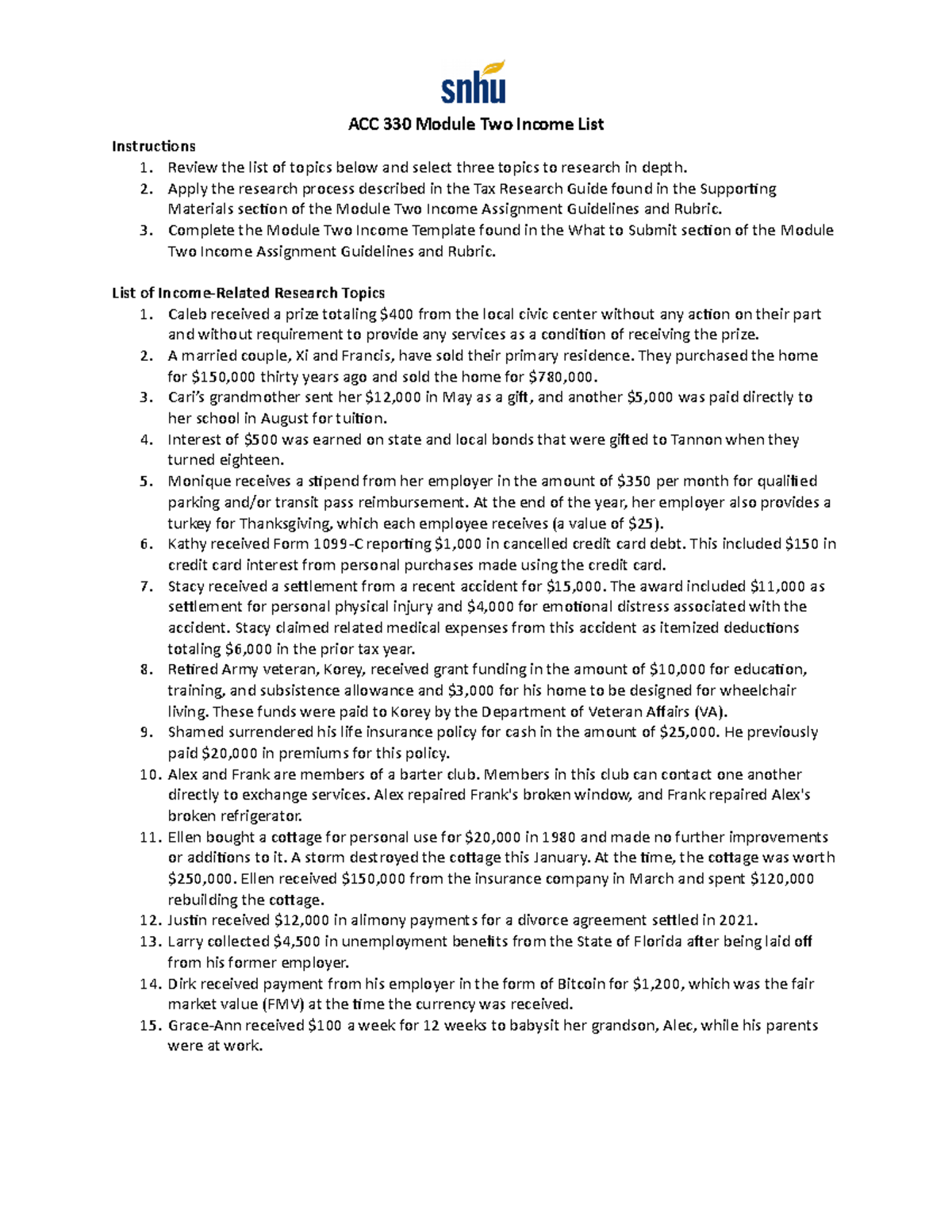 ACC 330 Module Two Income Topics for In-Depth Research - Studocu
