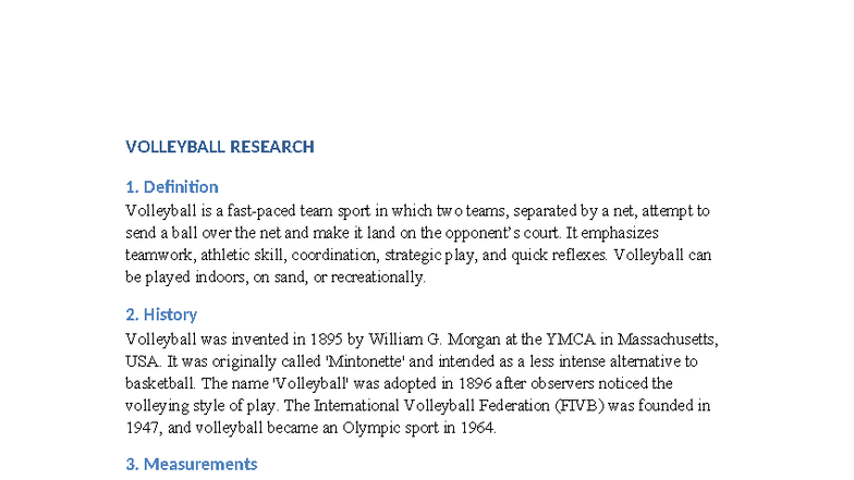 VOLLEYBALL RESEARCH: Equipment & Definitions Overview - Studocu