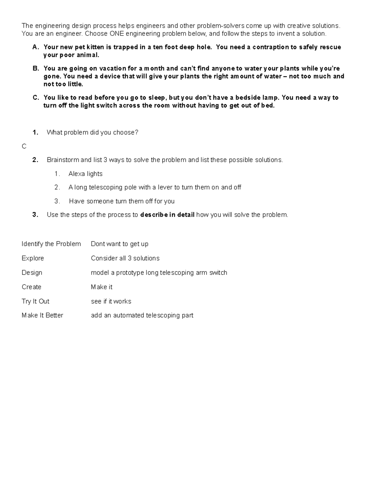 Engineering Design Worksheet: Solving a Problem (Google Classroom ...