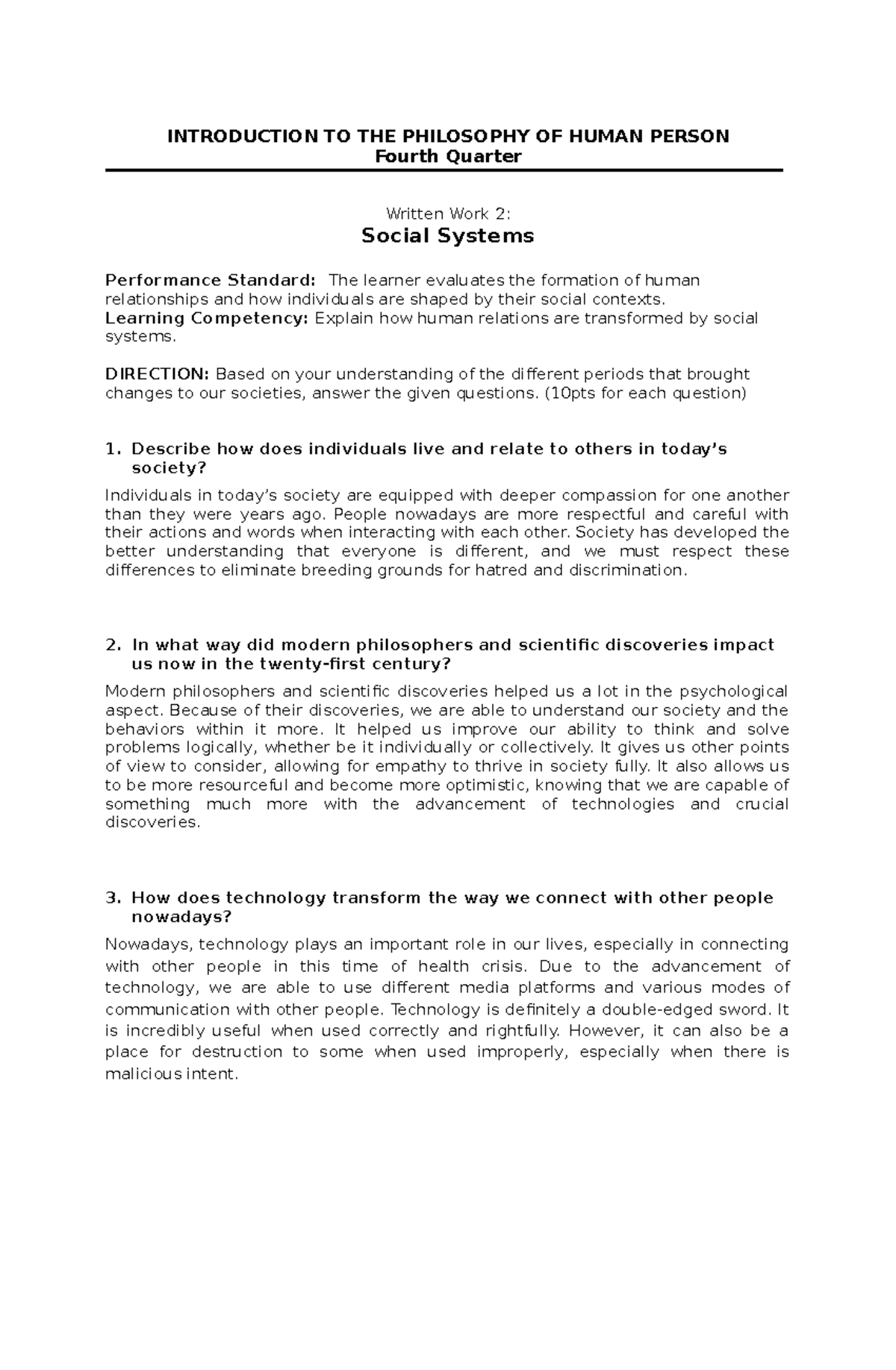 Philo 101: Social Systems and Human Relationships Essay - Studocu