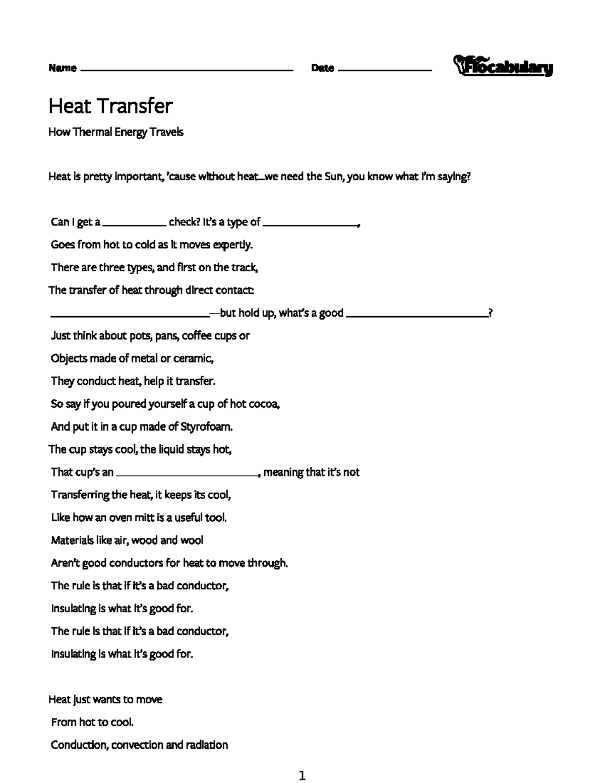 Flocabulary Heat Transfer Worksheet: Understanding Thermal Energy - Studocu