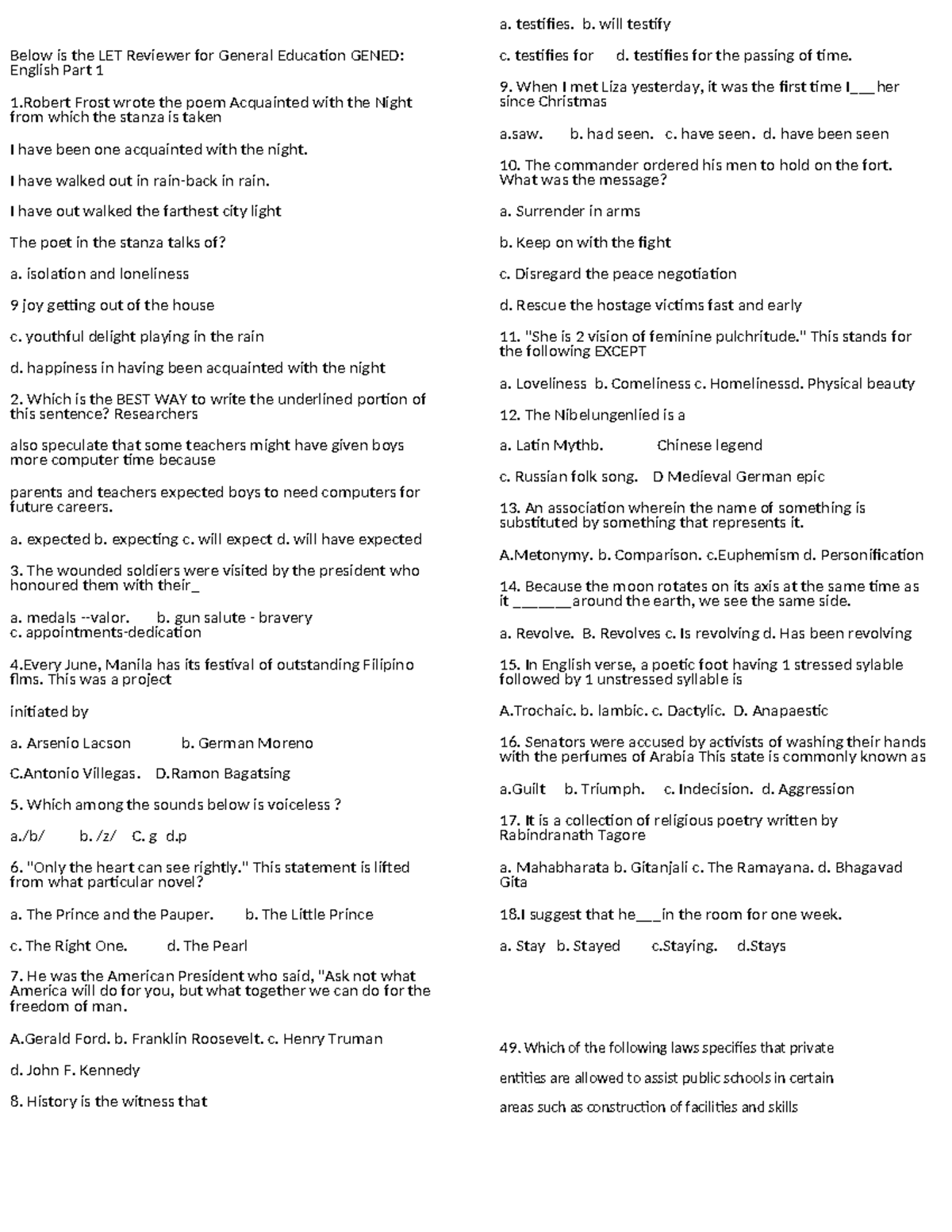 Test paper - LET Previous Examination - Below is the LET Reviewer for ...