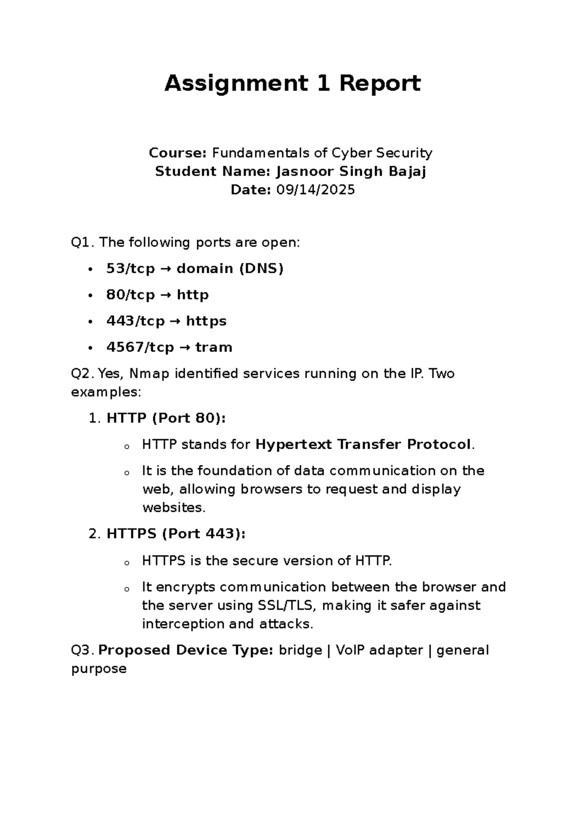 Assignment 1 Report: Fundamentals of Cyber Security - Studocu