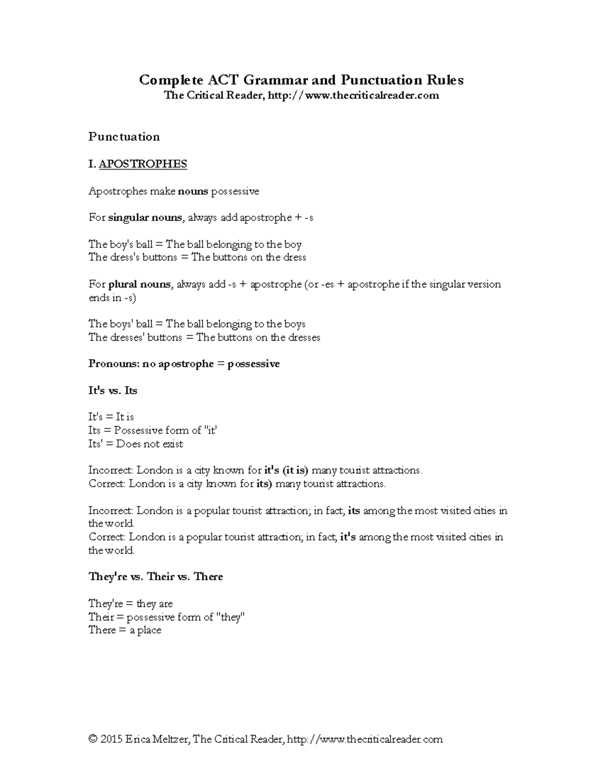 Complete act grammar rules - Complete ACT Grammar and Punctuation Rules ...